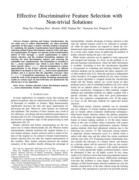 Pdf Effective Discriminative Feature Selection With Nontrivial Solution