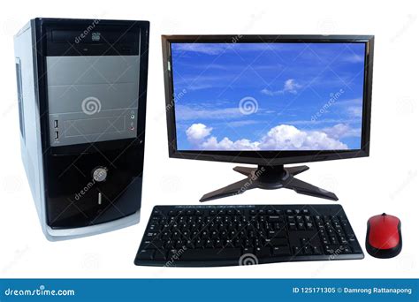 Desktop Computer Pc Set Monitor Keyboard And Wireless Mouse Isolated