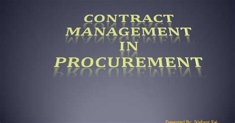 Contract Management In Procurement ENGINEERING MANAGEMENT