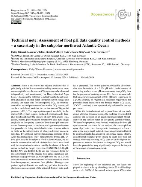 pdf technical note assessment of float ph data quality control