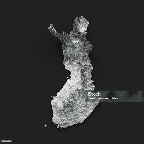 Finland Map Shaded Relief Color Height Map On Black Background 3d