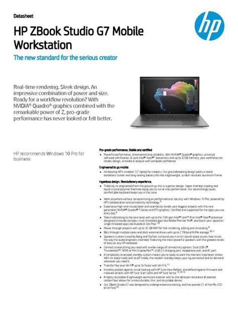 Hp Zbook Studio G Mobile Workstation Data Smart Computers
