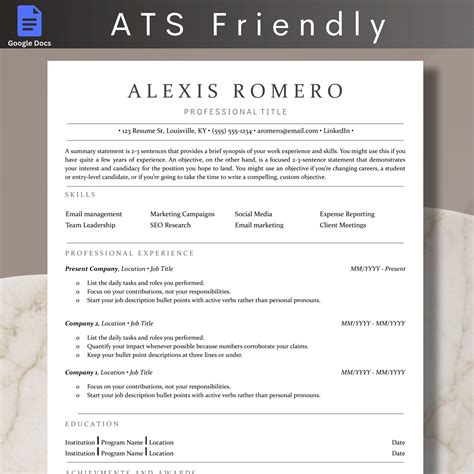 Resume Template Google Docs Google Docs Resume Template Google Docs Resume Template ATS ATS