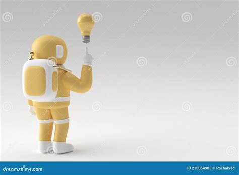 3d Render Spaceman Astronaut Hand Pointing Finger Light Idea Bulb
