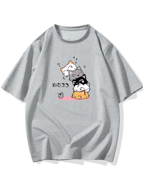 Mens Plus Size Cute Cats Print Stretch T Shirt Oversized Temu Canada