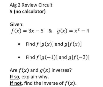 Circuit Review Radical Functions Inverse Functions TPT