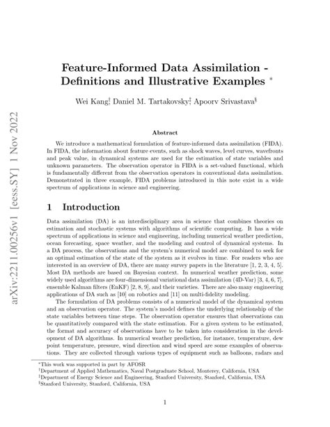 Pdf Feature Informed Data Assimilation Definitions And