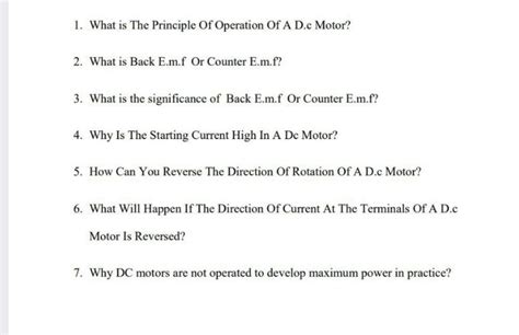Solved What Is The Principle Of Operation Of A D C Motor Chegg
