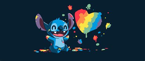 Stitch Wallpaper 4k Love Heart Illustration Rainbow