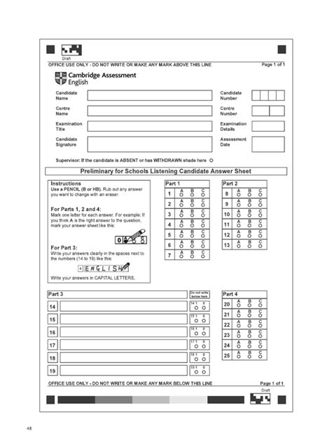 Answersheet Listening Pet Pdf