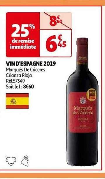 Promo Vin D espagne 2022 Marqués De Cáceres Crianza Rioja chez Auchan