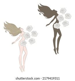 Flowers Beautiful Naked Woman Vector Illustration Stock Vector Royalty Free