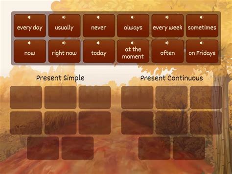 GG Present Simple Present Continuous Time Expressions Group Sort