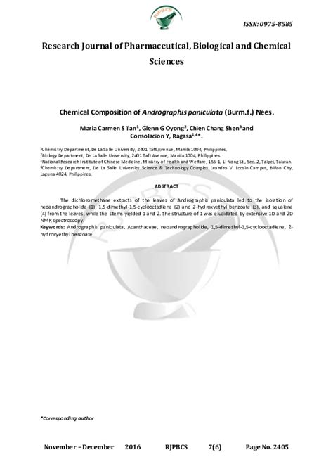 Pdf Chemical Composition Of Andrographis Paniculata Burm F Nees