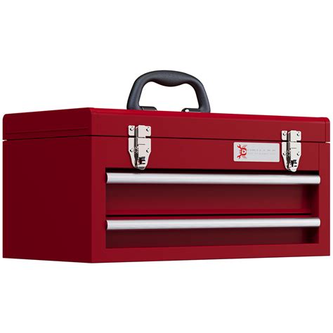 Lockable Metal Tool Box 2 Drawer Tool Chest With Latches Handle Ball