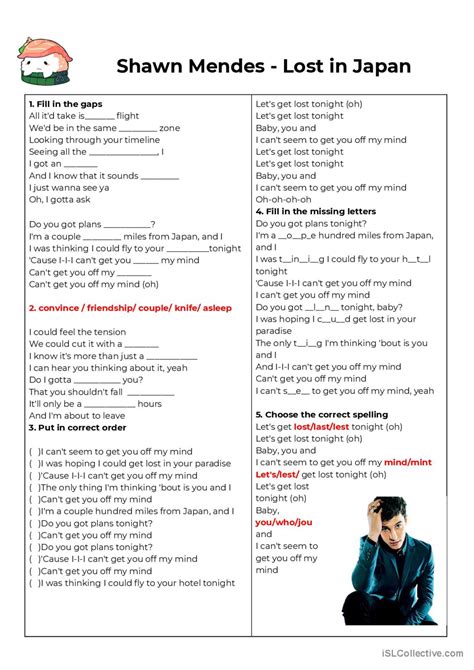 Shawn Mendes Lost In Japan English Esl Worksheets Pdf And Doc