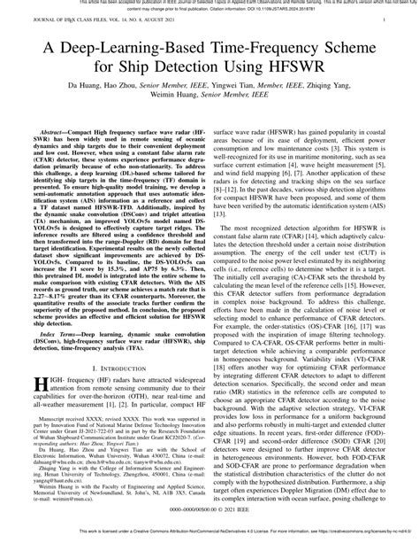 Pdf A Deep Learning Based Time Frequency Scheme For Ship Detection Using Hfswr