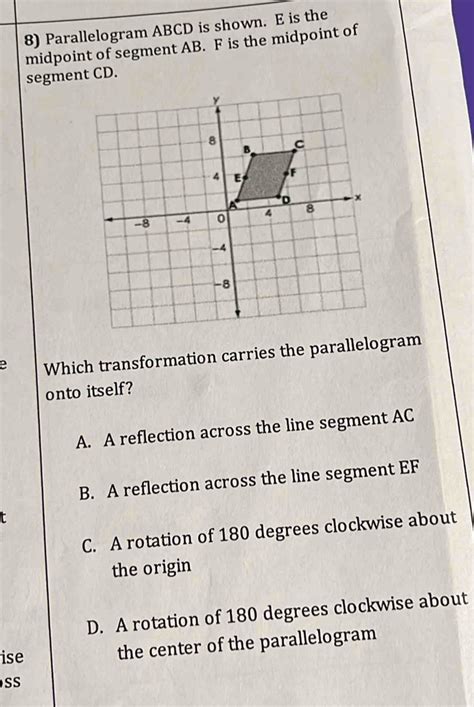 solved 8 parallelogram abcd is shown e is the midpoint of segment ab