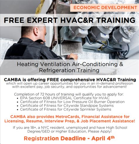 free construction hvacandr and security training with camba — apply by