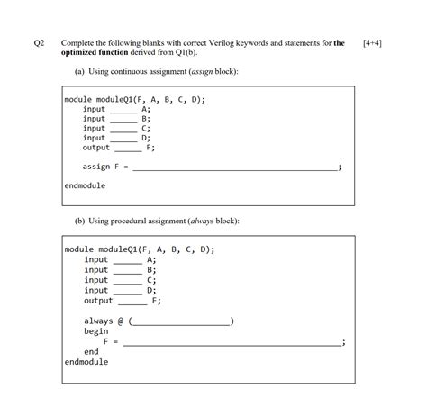 Solved Q2 Complete The Following Blanks With Correct Verilog