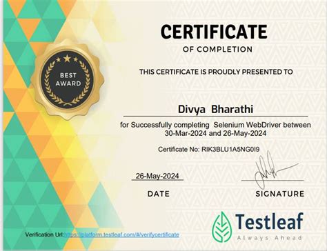 Recent Certification On Selenium With Java Thanks To Testleaf