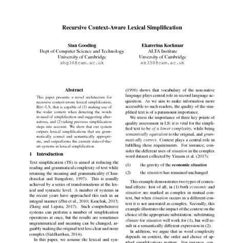 Recursive Context Aware Lexical Simplification Acl Anthology