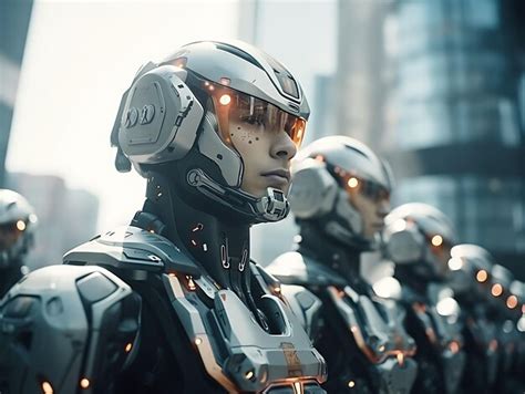 Premium AI Image Photoshoot Of Social Robots In A Futuristic Cit Ai