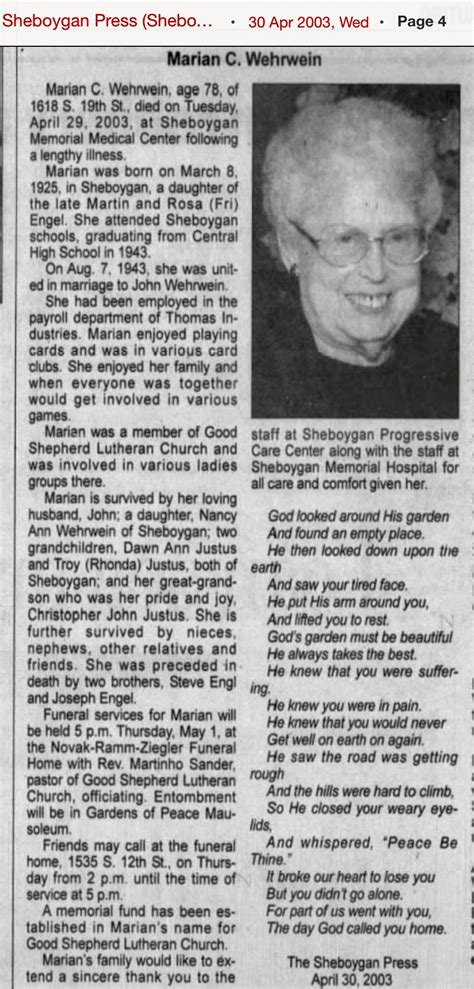 Marian Catherine Engel Wehrwein 1925 2003 Find A Grave Memorial
