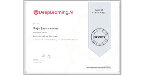 Raja Jayaraman On Linkedin Completion Certificate For Generative Ai For Everyone