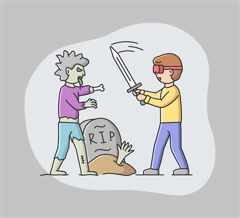 가상 현실 게임의 개념 고글의 젊은 남자가 실시간 Vr 게임을 재생합니다 프리미엄 벡터