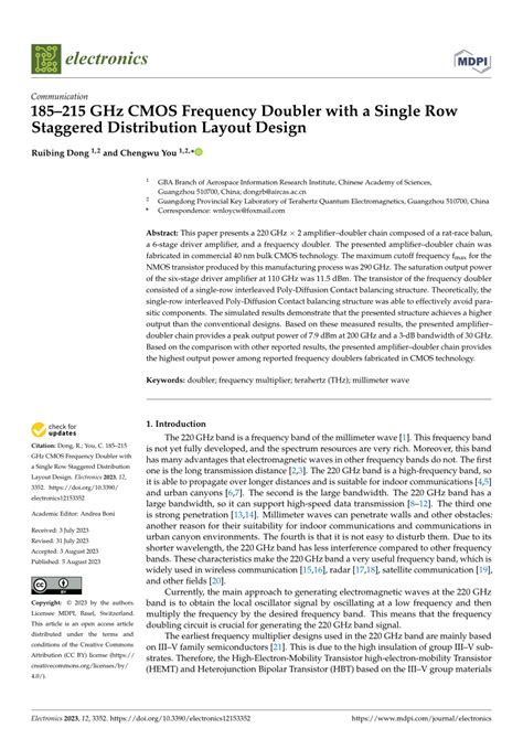 Pdf 185 215 Ghz Cmos Frequency Doubler With A Single Row Staggered Distribution Layout Design