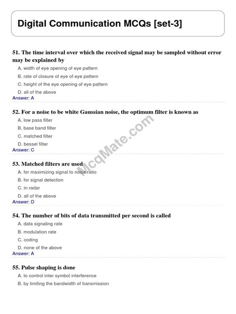 Digital Communication Solved Mcqs Set 3 Pdf