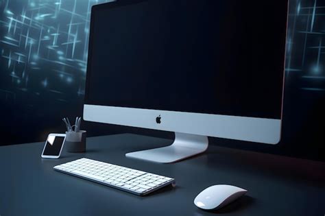 Premium Photo Computer Monitor Keyboard And Mouse On Black Table 3d