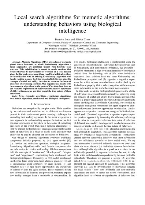 Pdf Local Search Algorithms For Memetic Algorithms Understanding