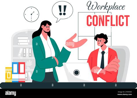 Workplace Conflict Illustration Featuring Arguing Coworkers Having A