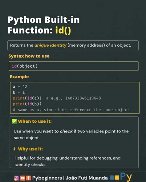 Pybeginners | 🔍 Python Tip of the Day: Ever used the id() function? This handy built-in function ...