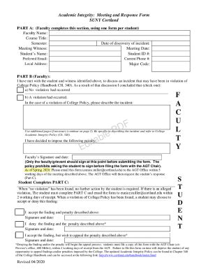 Fillable Online Www2 Cortland Academic Integrity Incident Report Form