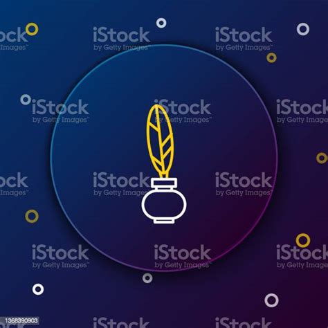 파란색 배경에 격리된 선 깃털 및 잉크웰 아이콘입니다 다채로운 개요 개념 벡터 검은색에 대한 스톡 벡터 아트 및 기타 이미지 검은색 고대의 골동품 Istock