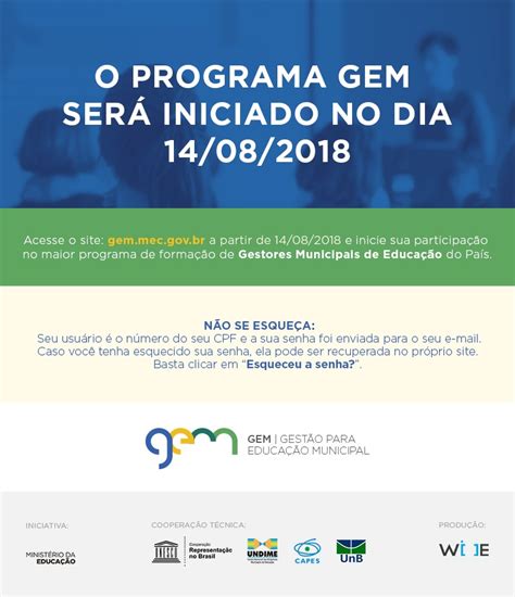 Programa GestÃo Para EducaÇÃo Municipal Gem SerÁ Iniciado No PrÓximo