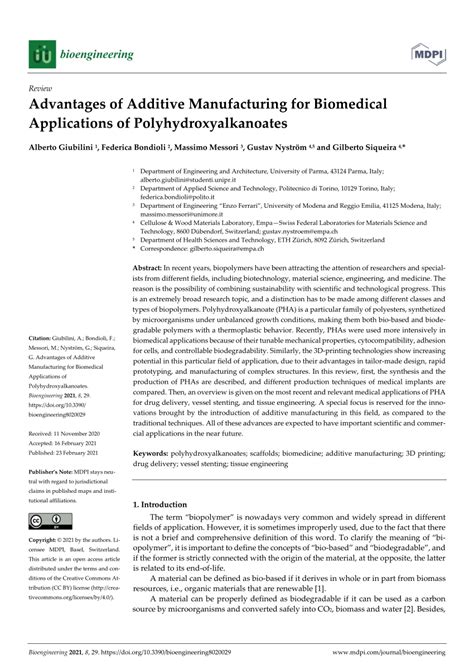 Pdf Advantages Of Additive Manufacturing For Biomedical Applications Of Polyhydroxyalkanoates