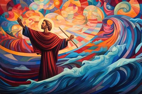 Premium AI Image A Painting Of Jesus Standing In The Ocean With The