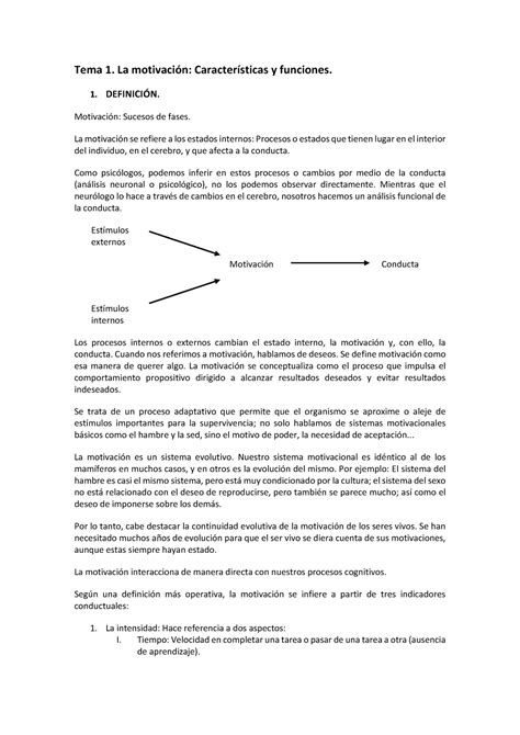 Tema La motivación Características y funciones Motivacion y Emoción USAL Studocu