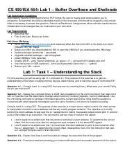 Lab 1 Buffer Overflows And Shellcode Pdf CS 499 ISA 564 Lab 1