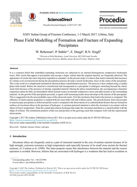 Pdf Phase Field Modelling Of Formation And Fracture Of Expanding Precipitates