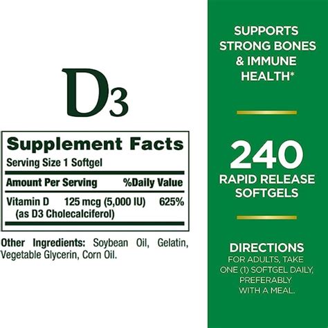 Nature's Bounty Vitamin D3 5000 IU - 240 Count - Orpa