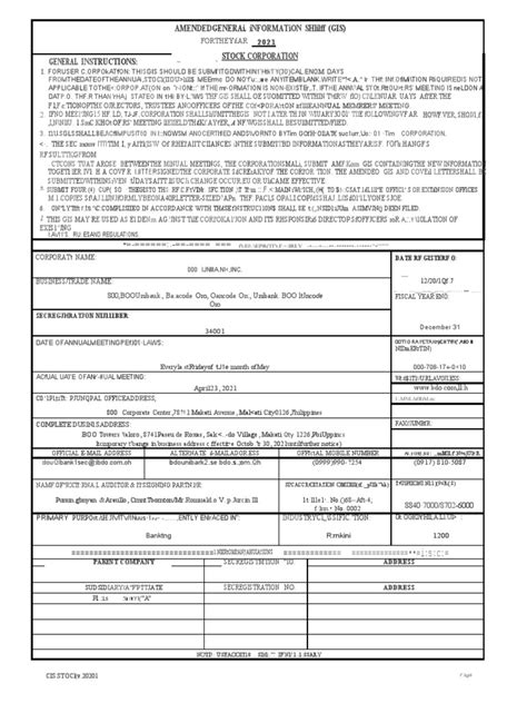 Disclosure No 380 2022 Amended General Information Sheet Gis For The