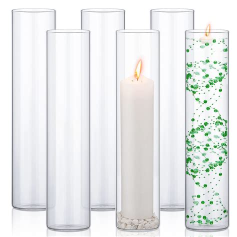 6 Pcs Glass Cylinder Vases Bulk For Centerpieces Decorative Tall Cylinder Vase Floating Candle