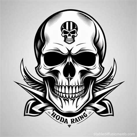 Tattoo Design Skull Realistic With 1986 Honda Racing Logo Prompts