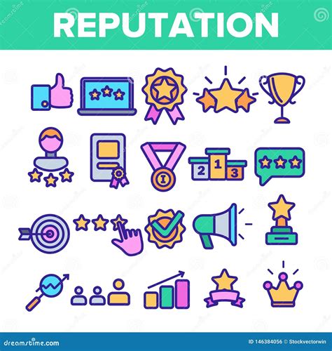 Reputation Linear Vector Thin Icons Symbol Set Stock Vector