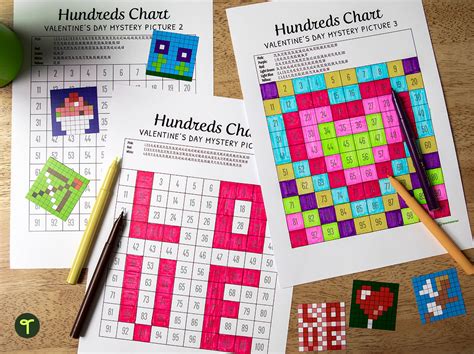 Valentine S Day Hundreds Chart Mystery Pictures Teach Starter